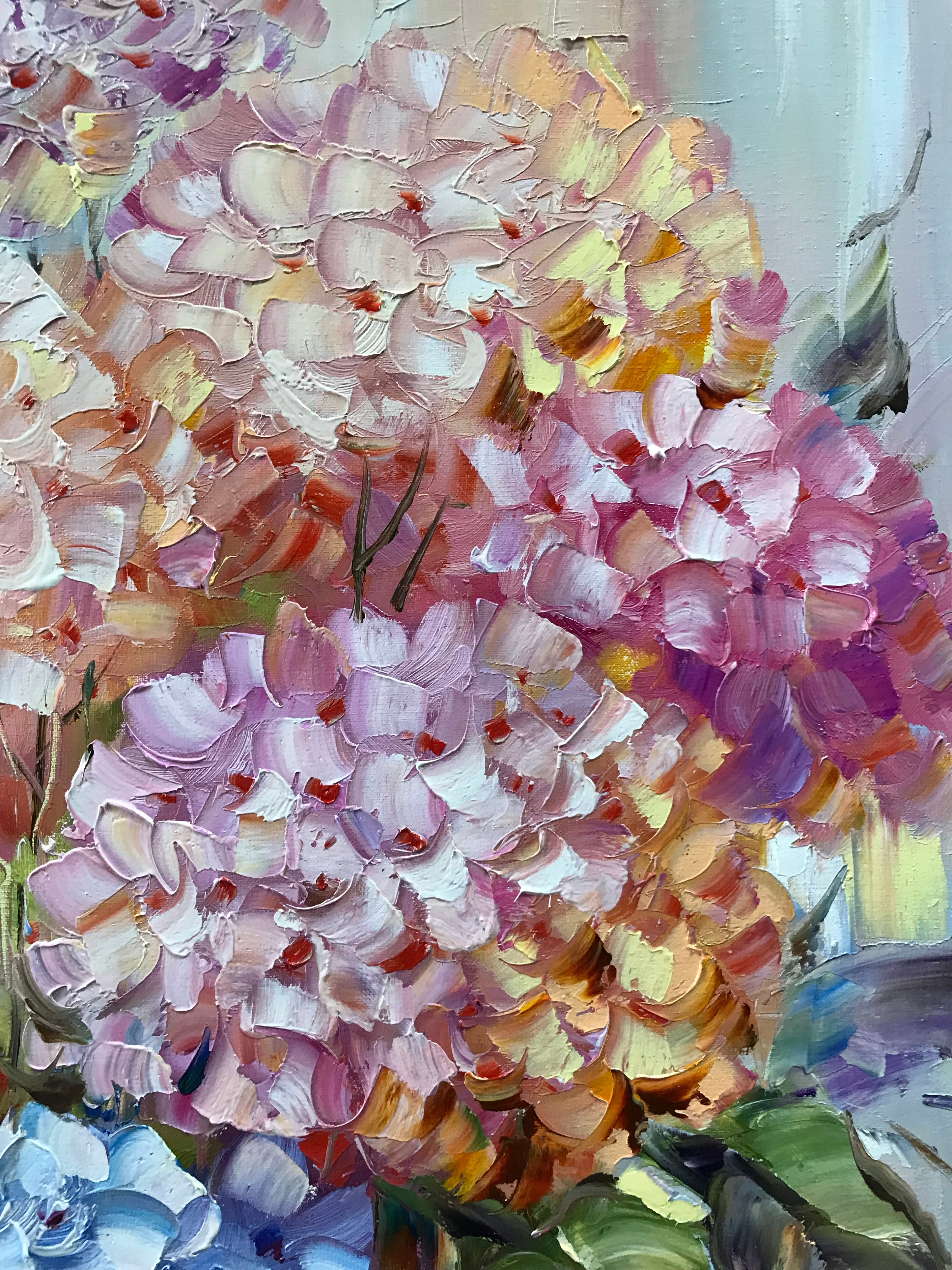 Abstract Hydrangea Painting Original Pink Flowers Oil Painting on Canv ...