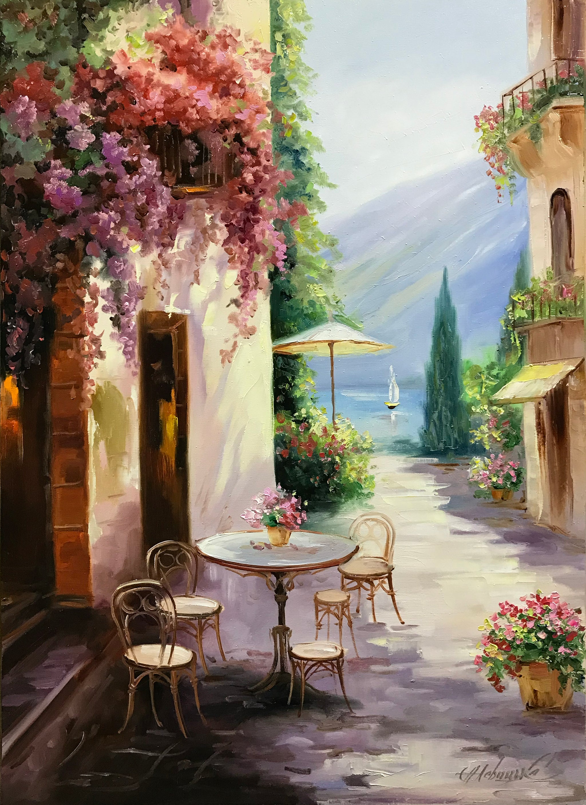 Amalfi Coast Italy Oil Painting Original Italian Street Cafe Paintings ...